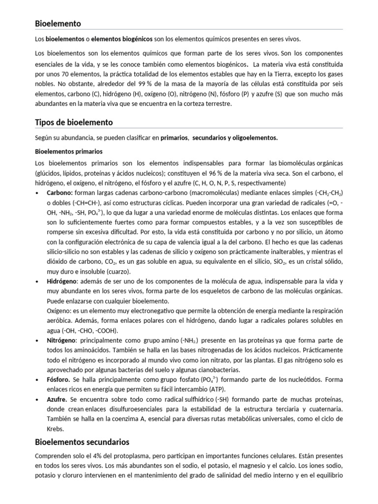 BIOELEMENTOS | PDF | Biomoléculas | Organismos