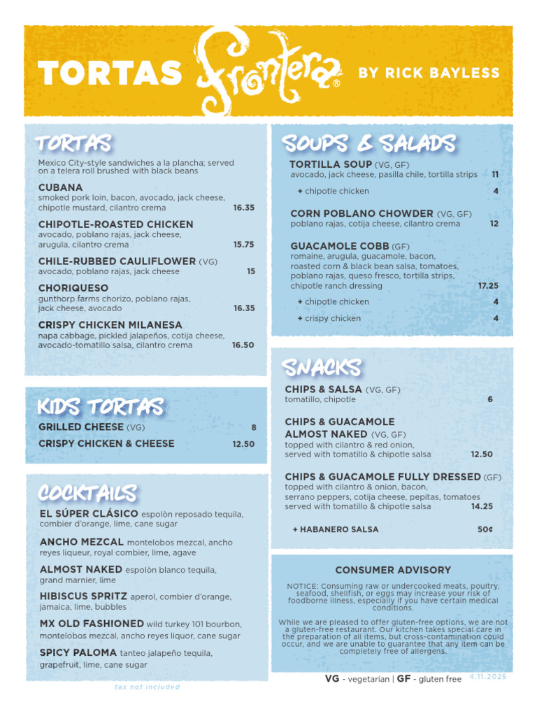 Tortas Frontera Menu & Nutrition Guide | PDF | Bacon | Foods
