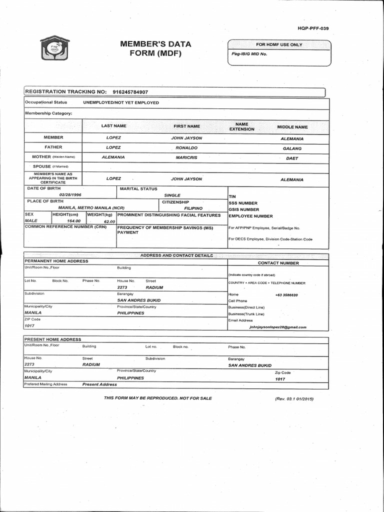 Pag-IBIG Member Data Form | PDF