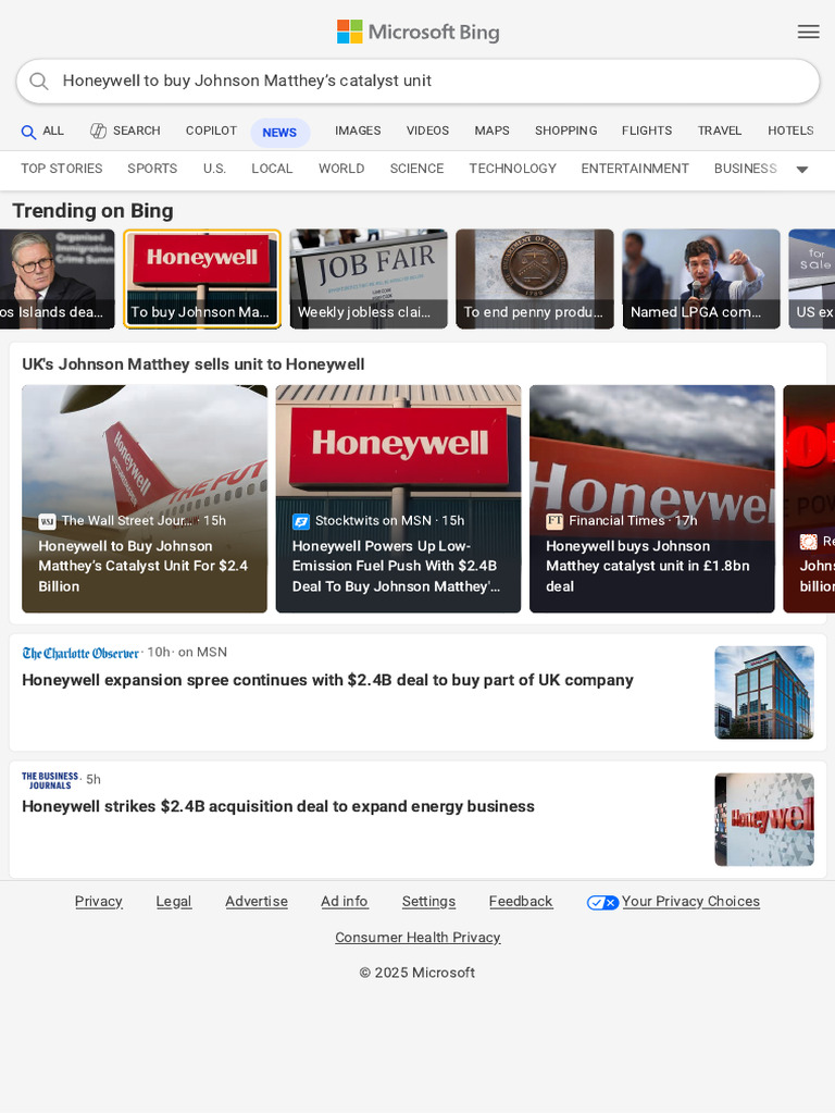 Honeywell To Buy Johnson Matthey's Catalyst Unit | PDF