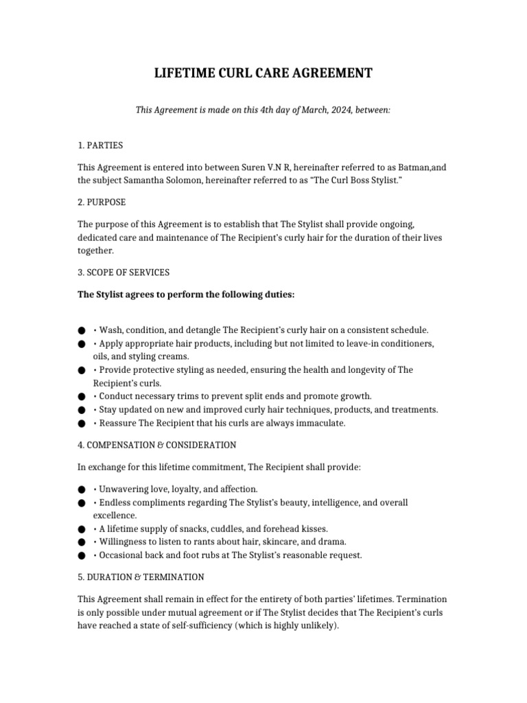 Lifetime Curl Care Agreement | PDF