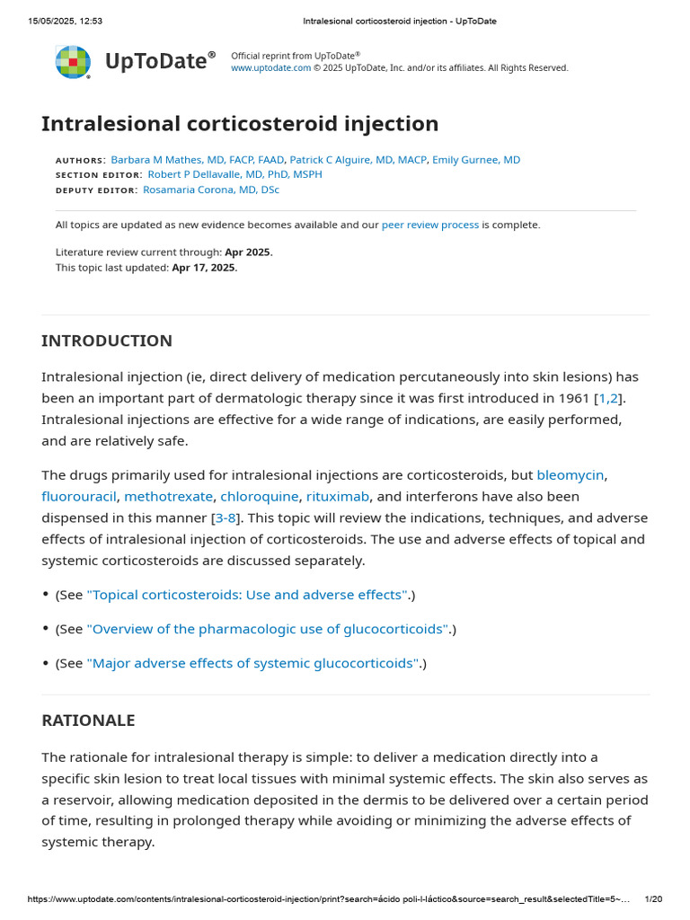Intralesional Corticosteroid Injection - UpToDate | PDF | Injection ...