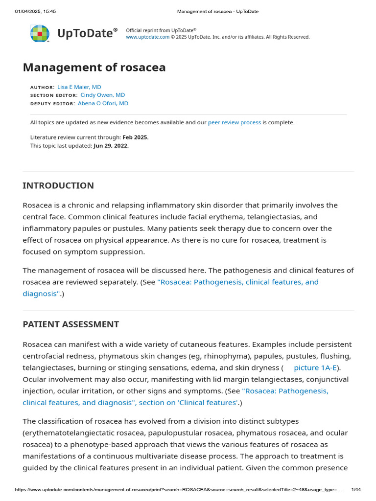 Management of Rosacea - UpToDate | PDF | Topical Medication | Clinical ...