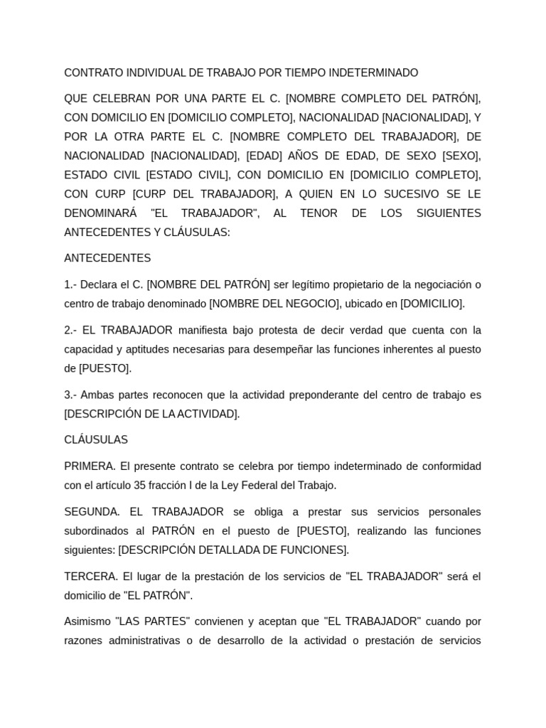 Contrato Individual de Trabajo Por Tiempo Indeterminado | PDF | Salario