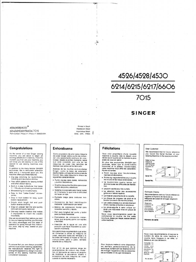 Singer 4526-4528-4530 6214-6215-6217-6606 7015 | PDF