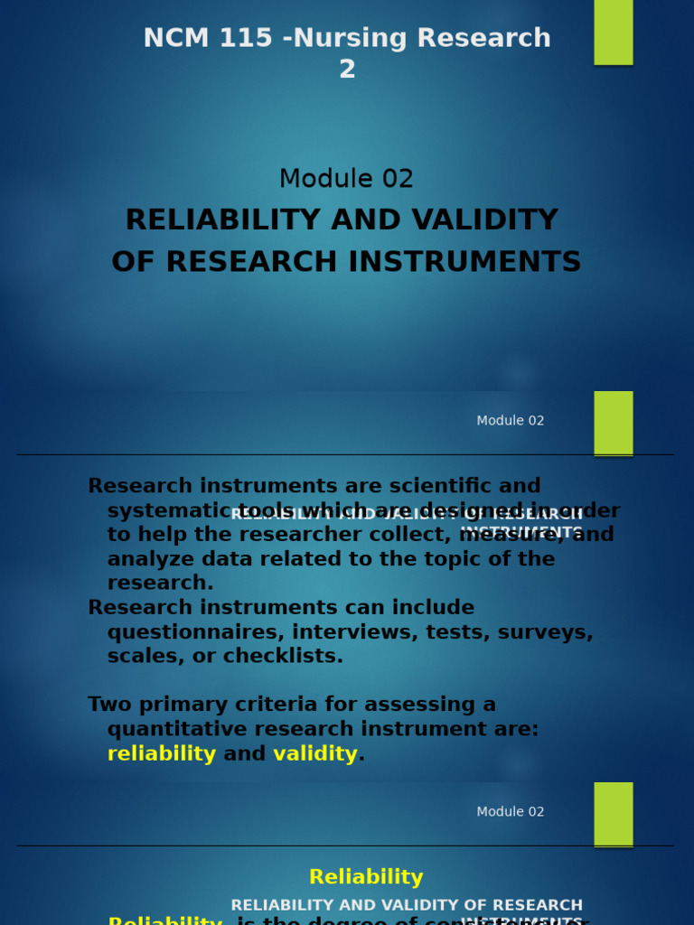 Lecture NR2 02 Reliability and Validity of Research Instruments Sy 2024 ...