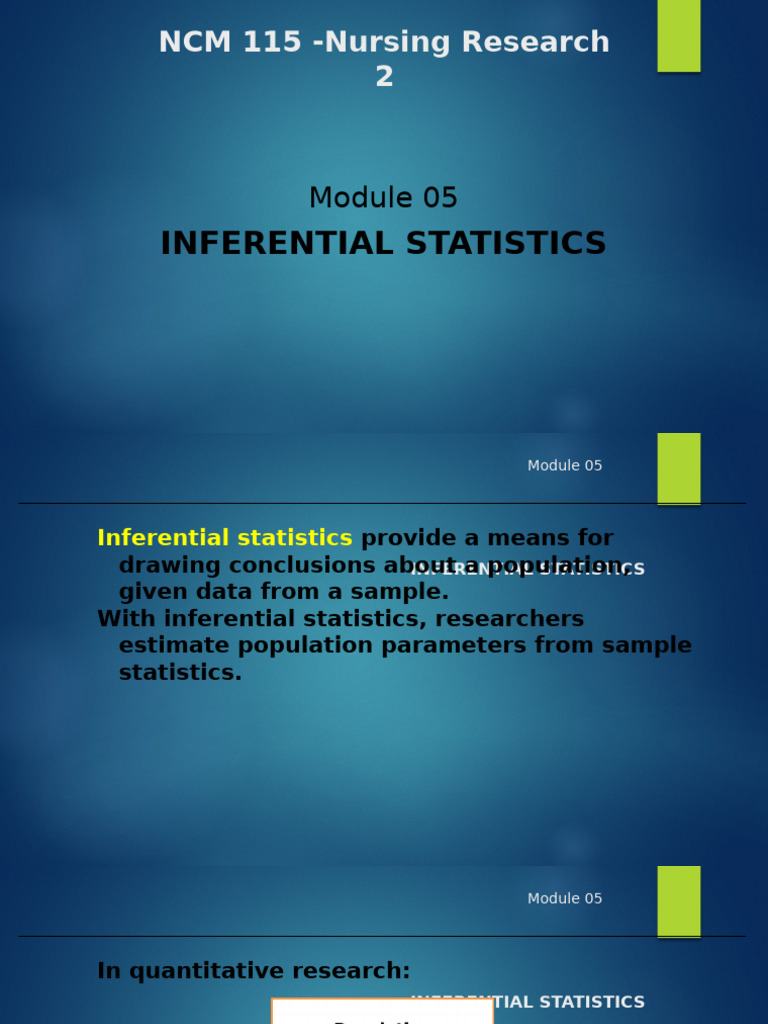 LECTURE-NR2-05-INFERENTIAL-STATISTICS-SY-2024 | PDF | Statistics | Statistical Inference
