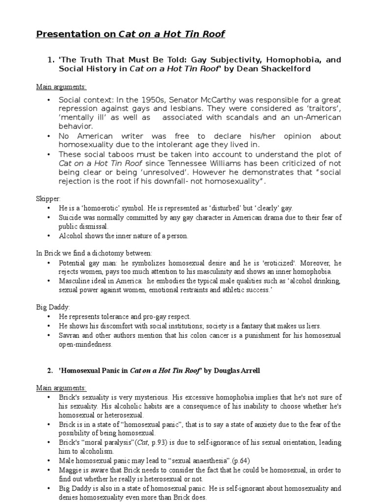 Presentation On Cat On A Hot Tin Roof | PDF | Homosexuality | Homophobia
