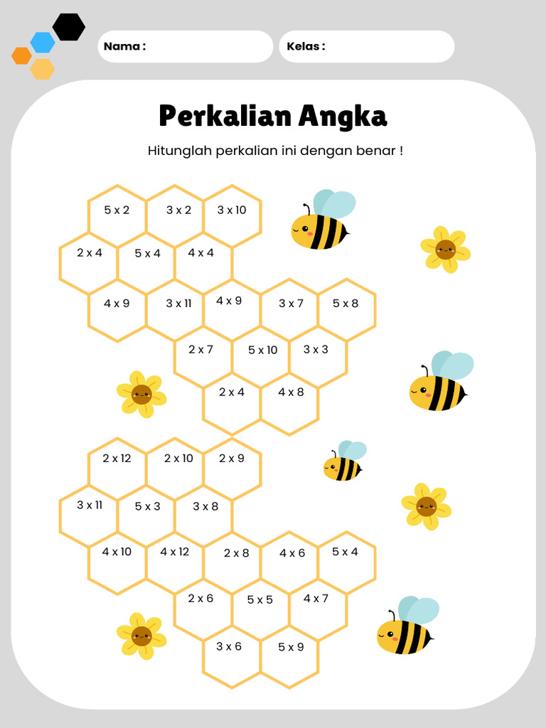 Perkalian Angka Lembar Kerja Kuning Dan Abu Ilustratif | PDF