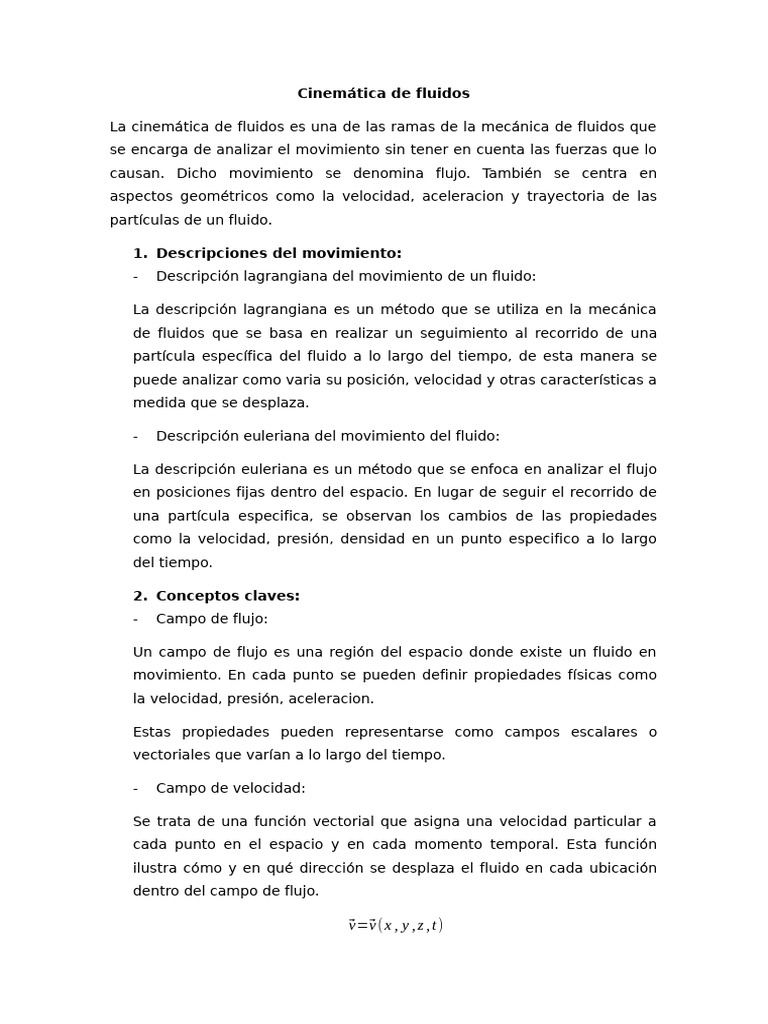 Cinemática de fluidos (1) | PDF | Mecánica de fluidos | Fluido