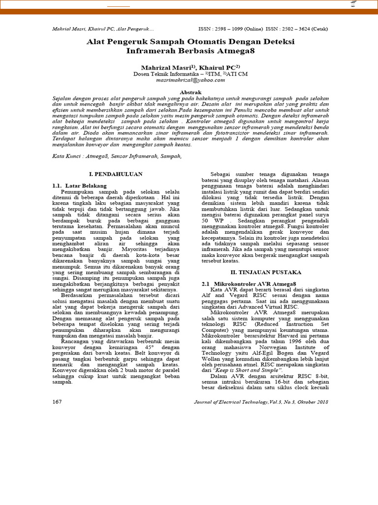 Alat Pengeruk Sampah Otomatis Atmega8 | PDF