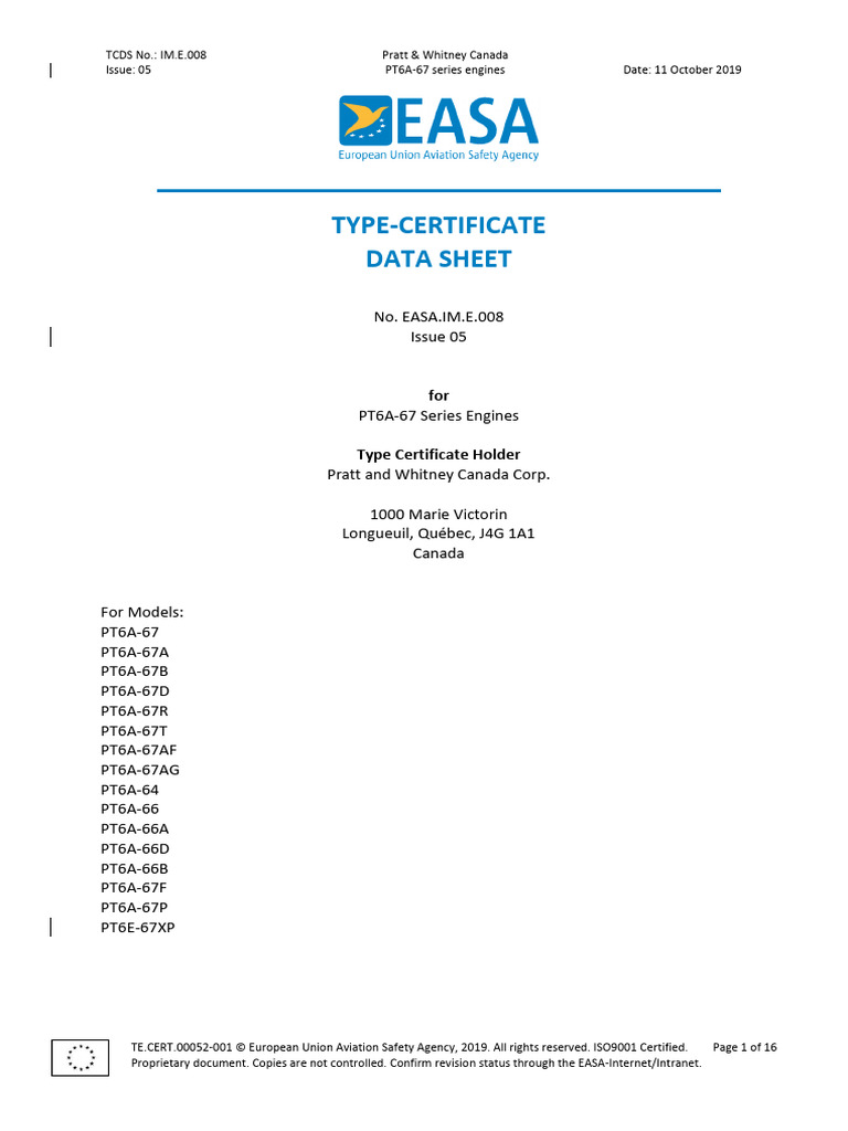 PT6A-67 Series Engine Specifications | PDF | Aviation | Engines