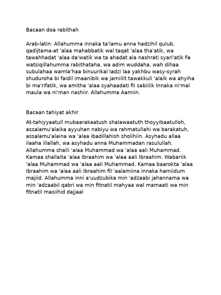 Bacaan Doa Rabithah Dan Tahiyat Akhir | PDF