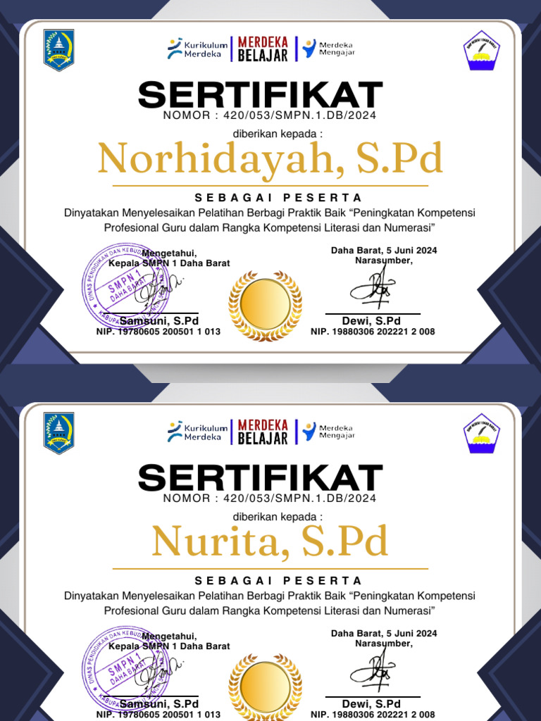 Sertifikat Dewi Literasi Numerasi | PDF