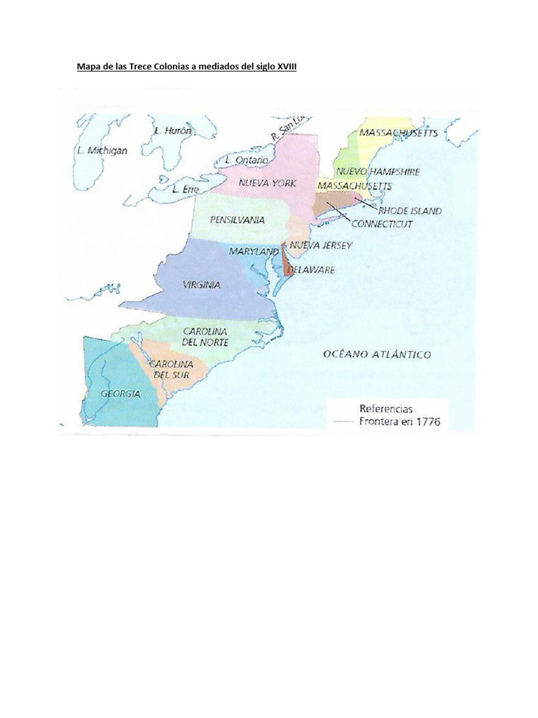 Mapa de Las Trece Colonias A Mediados Del Siglo XVIII | PDF