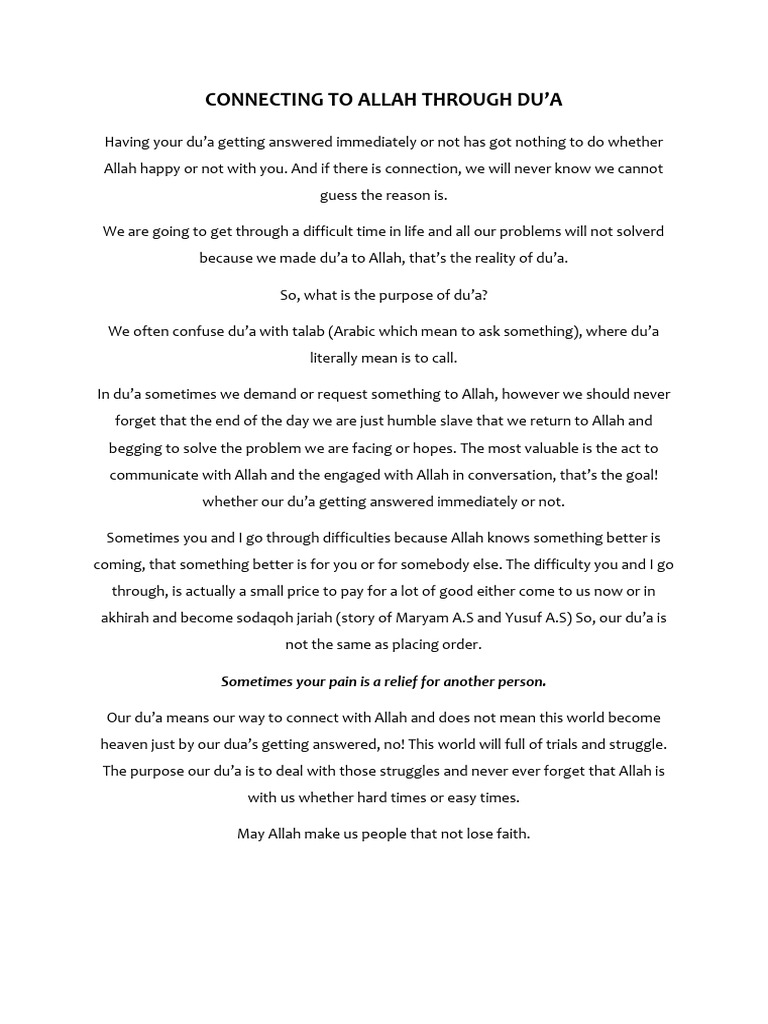 Connecting To Allah Through Dua | PDF