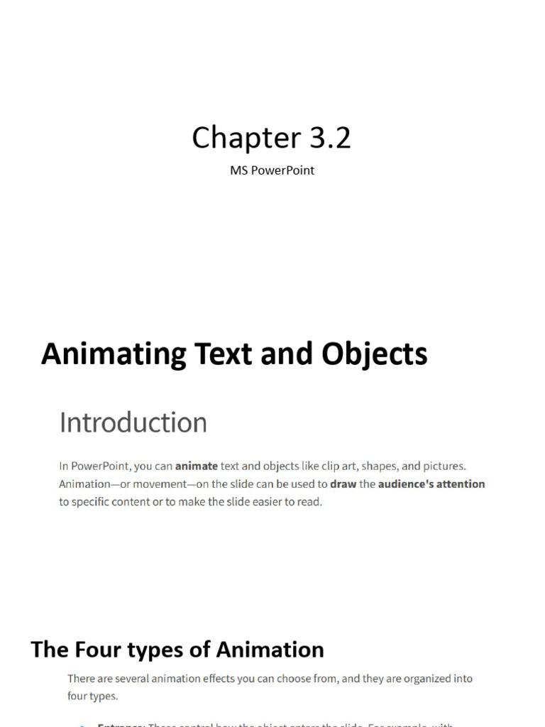 Chapter 3.2 MS Powerpoint Animating Text and Objects | PDF