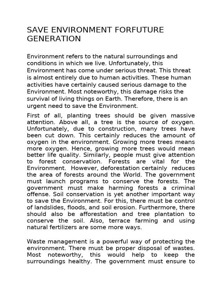 Save the Environment for Future Generations | PDF | Climate Change ...