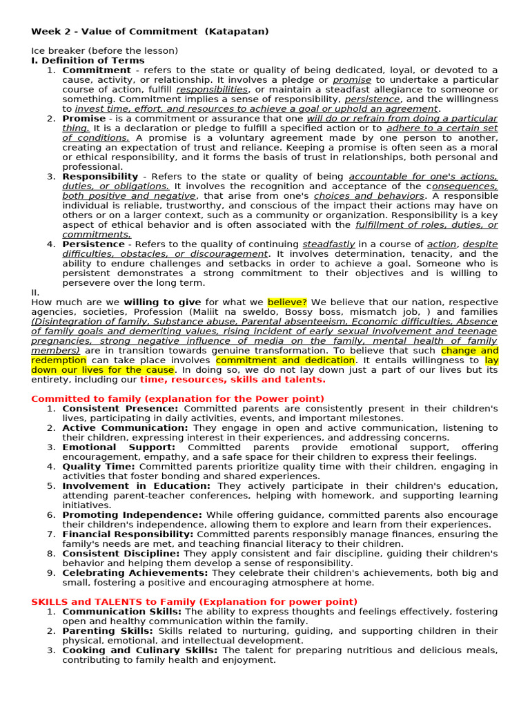 Week 2 - Value of Commitment | PDF | Disciplines | Social Psychology