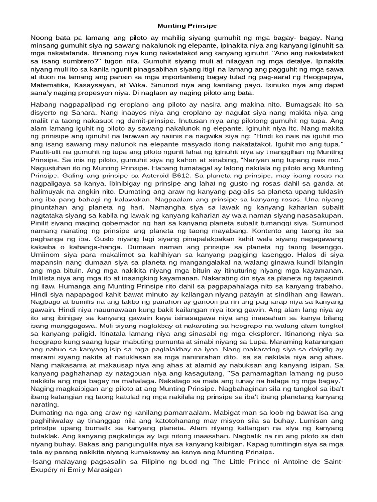 Munting Prinsipe PINAIKLING KWENTO PARA | PDF