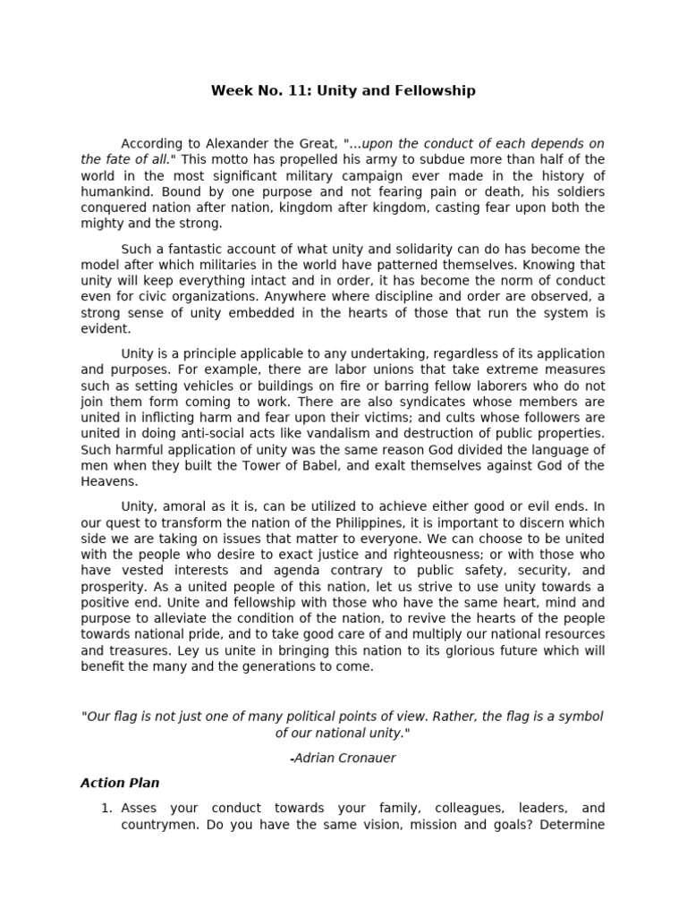 Week No 11 - Unity and Fellowship | PDF