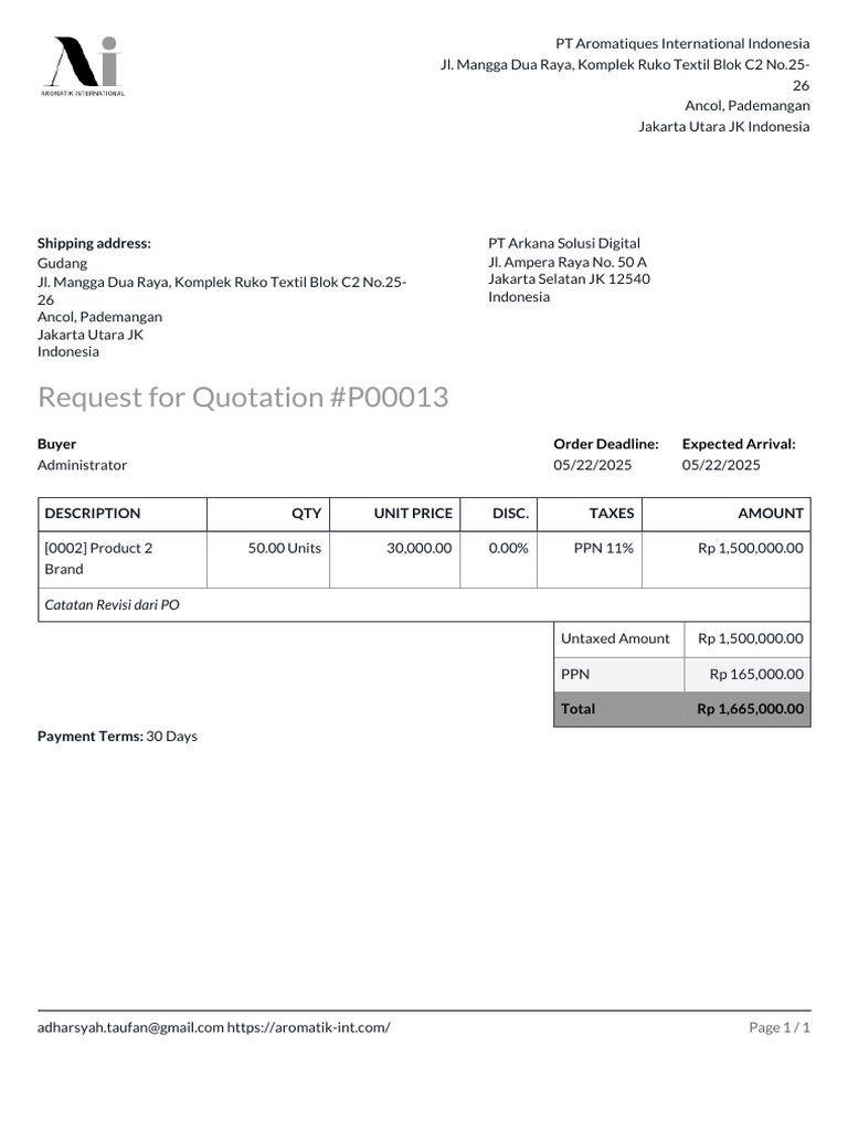 Request For Quotation - P00013 | PDF
