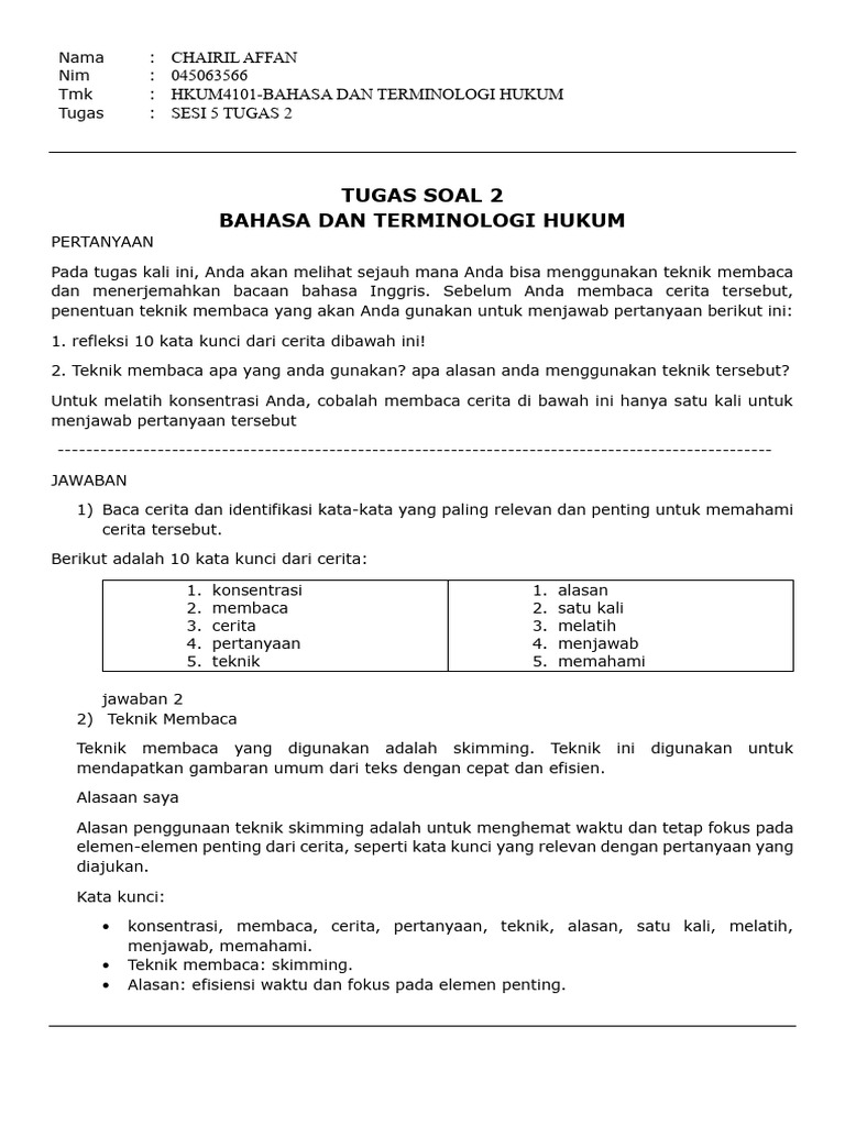 Hkum4101-Sesi 5 Tugas 2 Bahasa Dan Terminologi Hukum | PDF