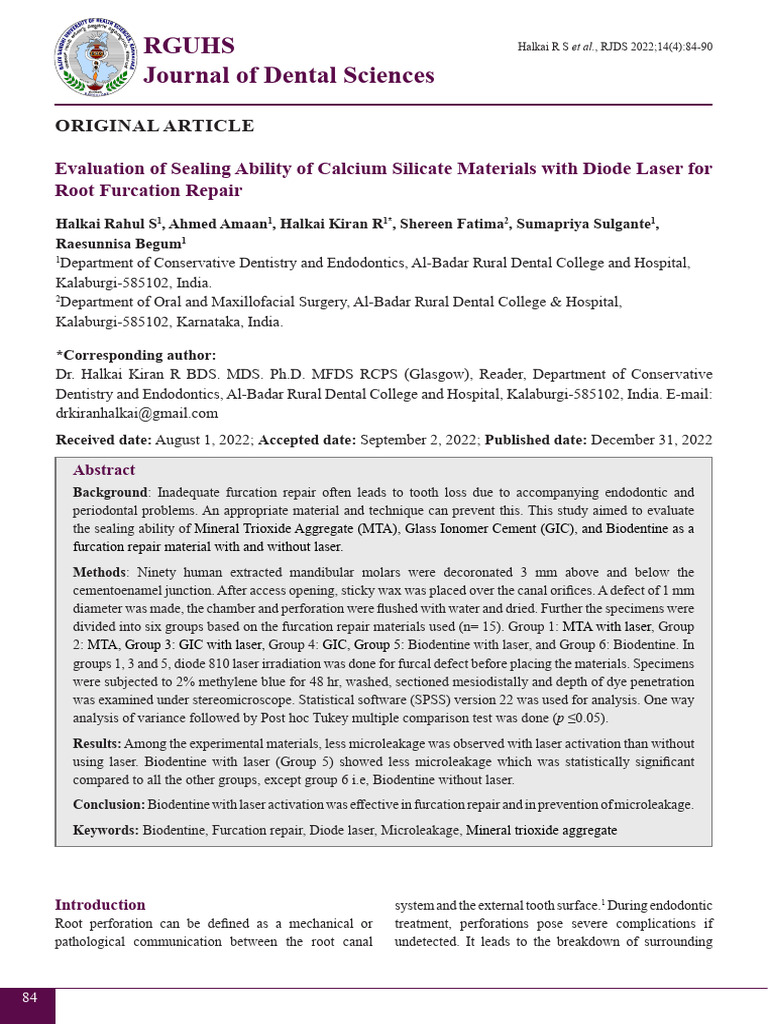 Evaluation of Sealing Ability of Calcium Silicate Materials With Diode ...