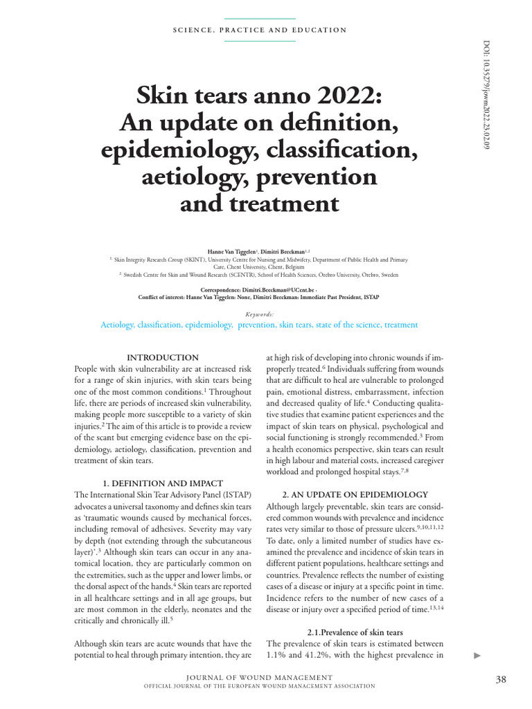 Skin Tears: Epidemiology and Treatment Insights | PDF | Wound | Skin Care