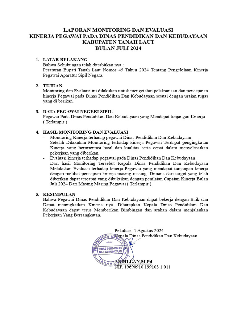 Laporan Evaluasi Kinerja 2024 | PDF