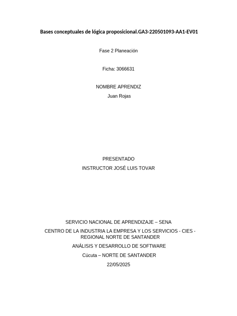 Bases Conceptuales de Lógica Proposicional - ga3-220501093-AA1-EV01 ...