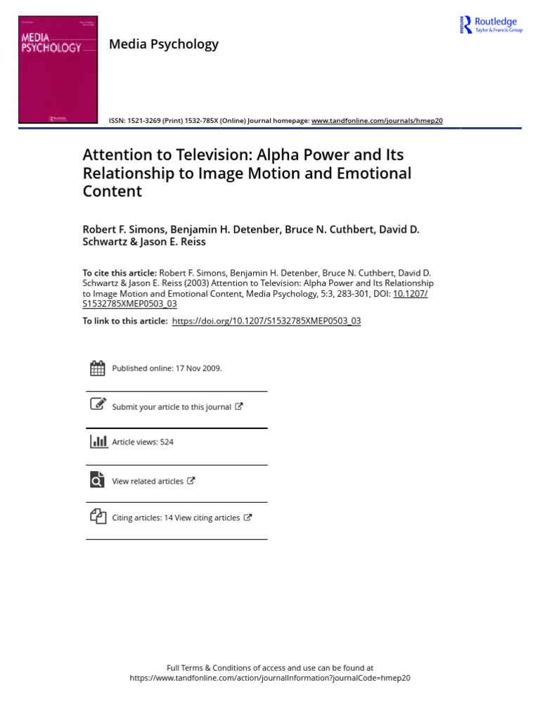 2003attention To Television Alpha Power and Its Relationship To Image ...
