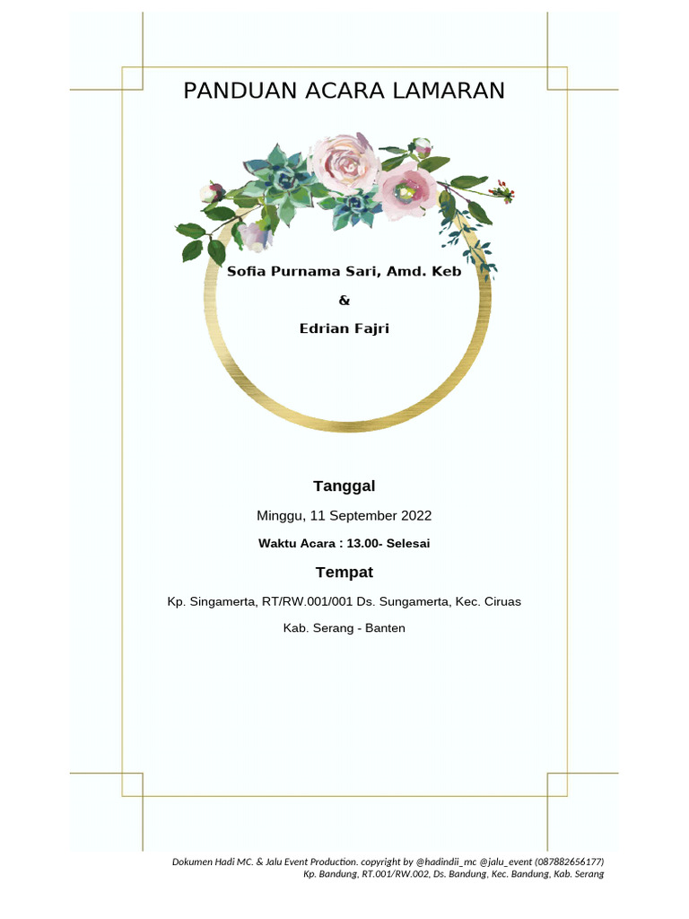 Panduan Acara Lamaran Sofi | PDF