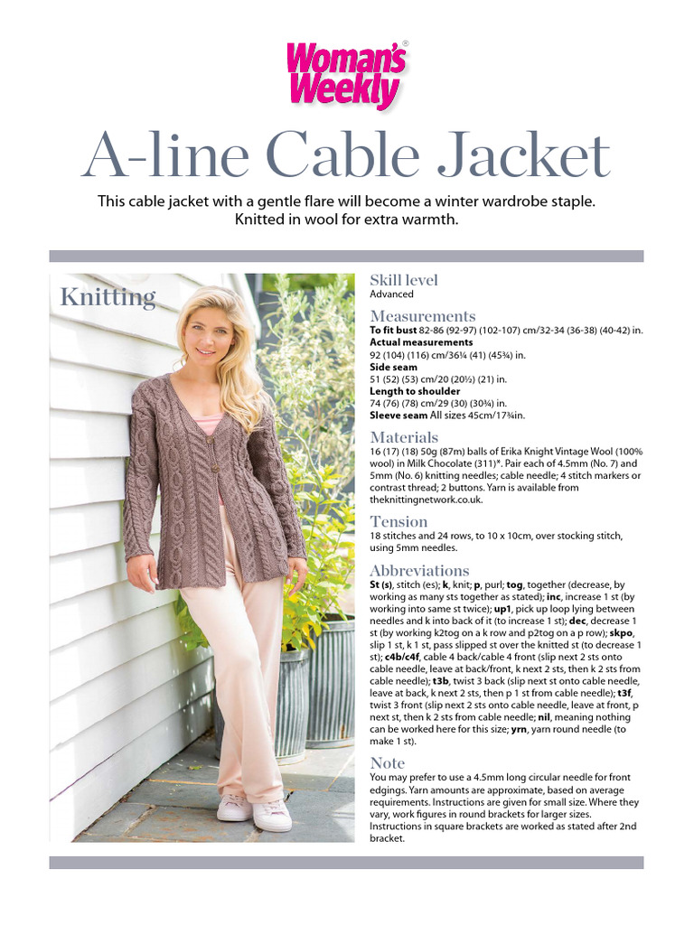 wwp0148 - A-Line Cable Jacket Knitting Pattern 1 1 | PDF | Knitting ...