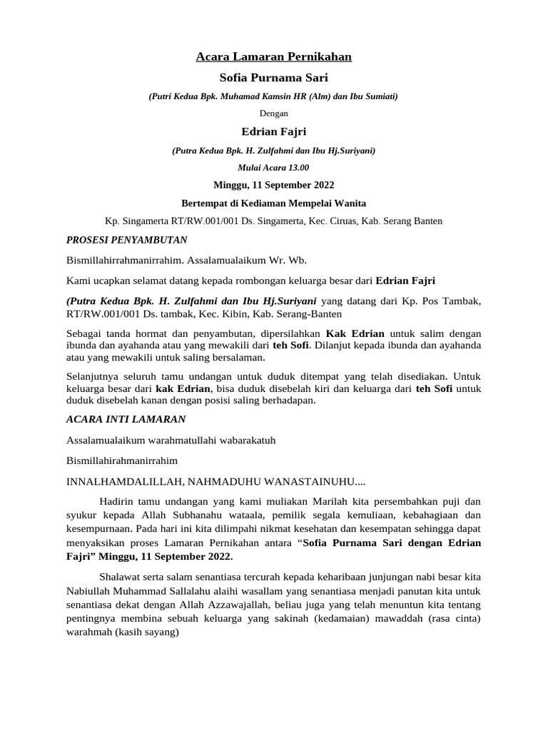 Teks MC Lamaran Sofi | PDF