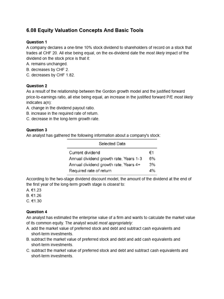 Equity Valuation Concepts and Tools | PDF | Valuation (Finance) | Stock Valuation