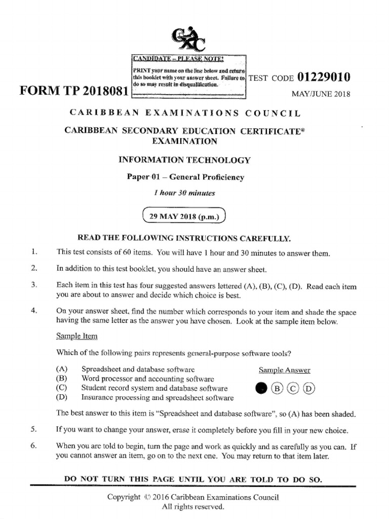 CSEC Information Technology P1 2018 MJ | PDF