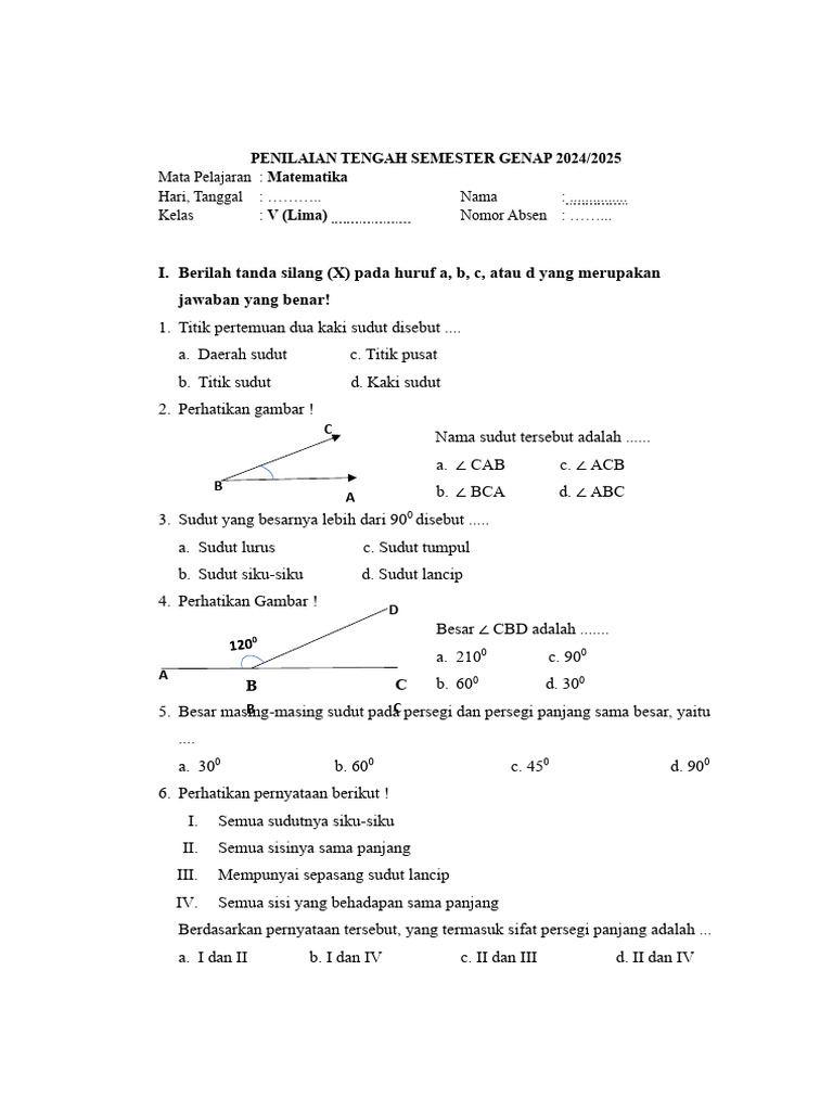 SOAL MATEMATIKA KLS 5 Uts SMT 2 | PDF