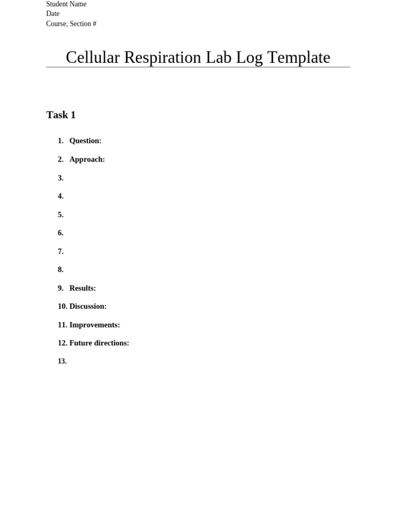 Cellular Respiration Lab Log Template | PDF