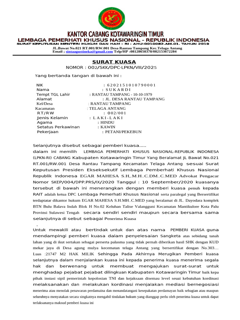 Contoh Surat Kuasa Perorangan | PDF