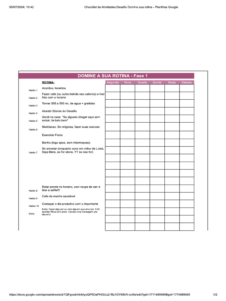 Checklist Rotina Da Manhã | PDF