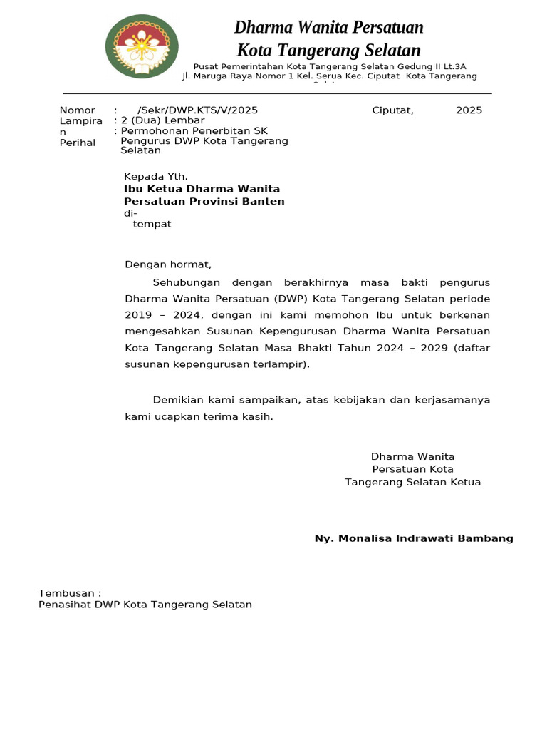 SK Pengurus DWP Tangerang Selatan 2024-2029 | PDF