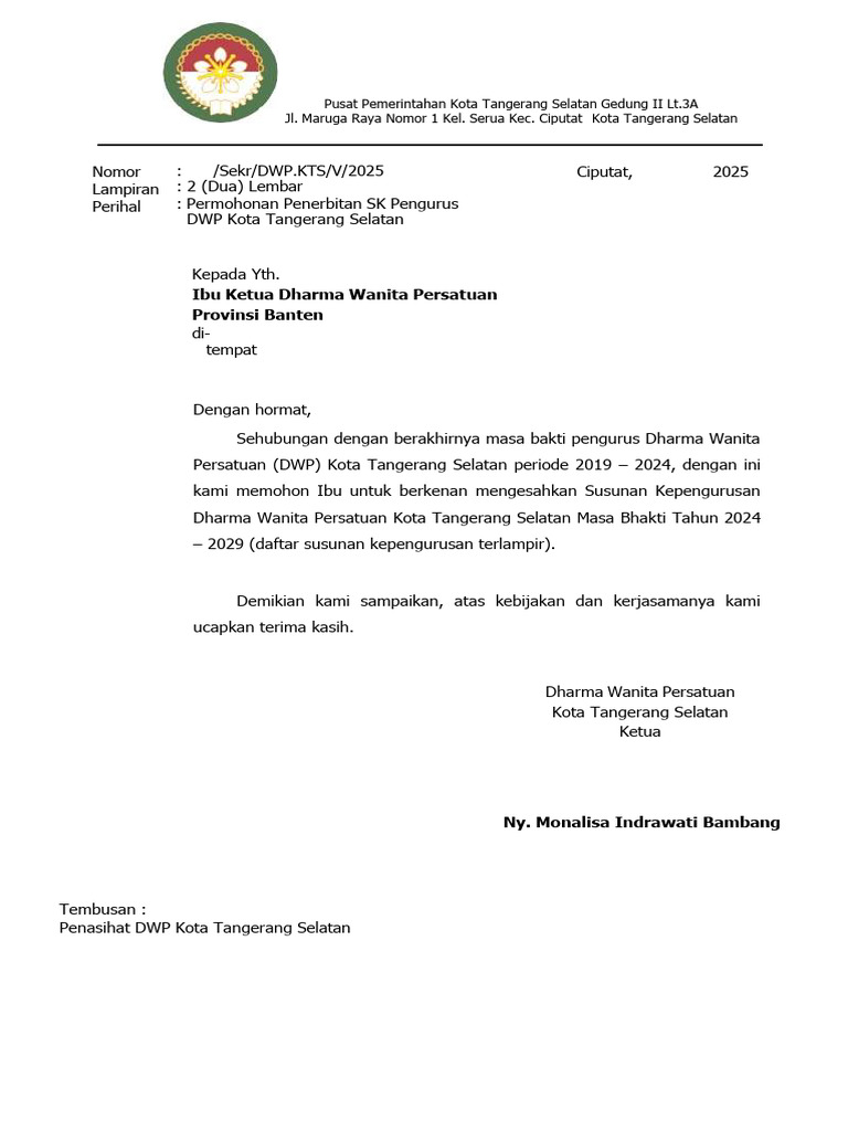 SK Pengurus DWP Kota Tangerang Selatan | PDF