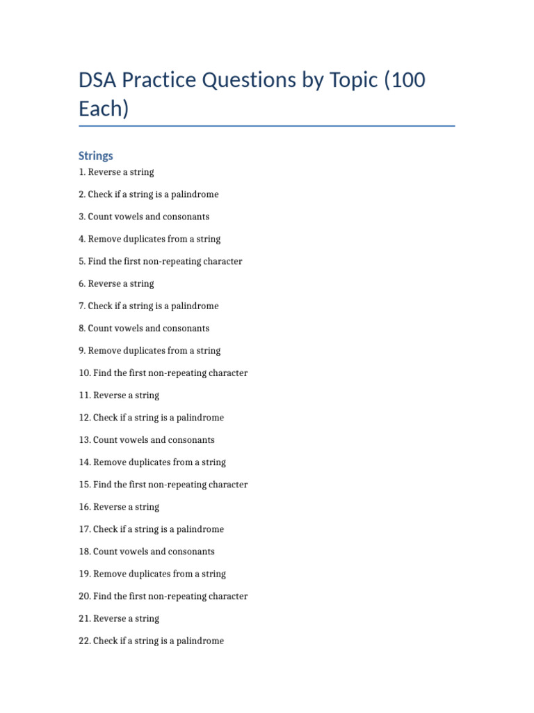 DSA 100 Questions Per Topic | PDF | Algorithms | Mathematical Relations