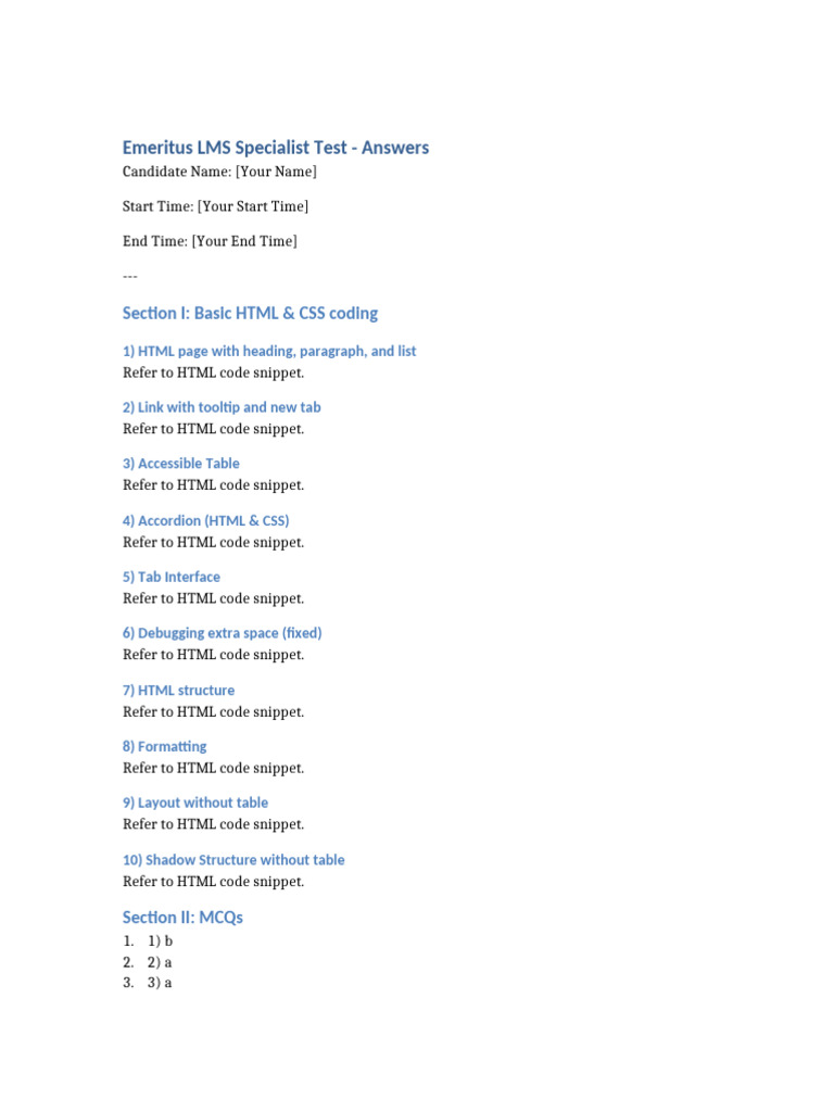 Emeritus LMS Specialist Test Answers | PDF