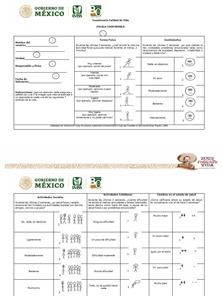 Cuestionario Coop/WONCA de Calidad de Vida | PDF | Sicología | Ciencias ...