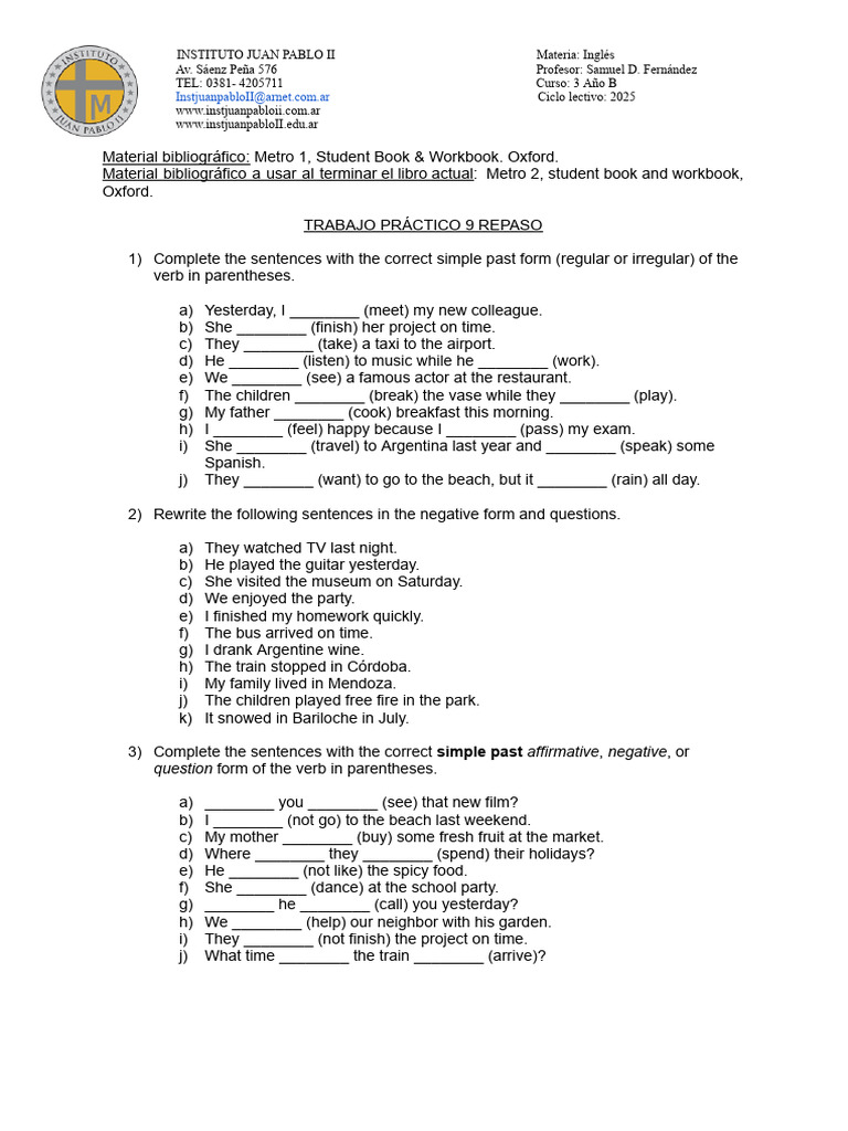 3 año B Inglés REPASO TP 9 15-05-2025 | PDF