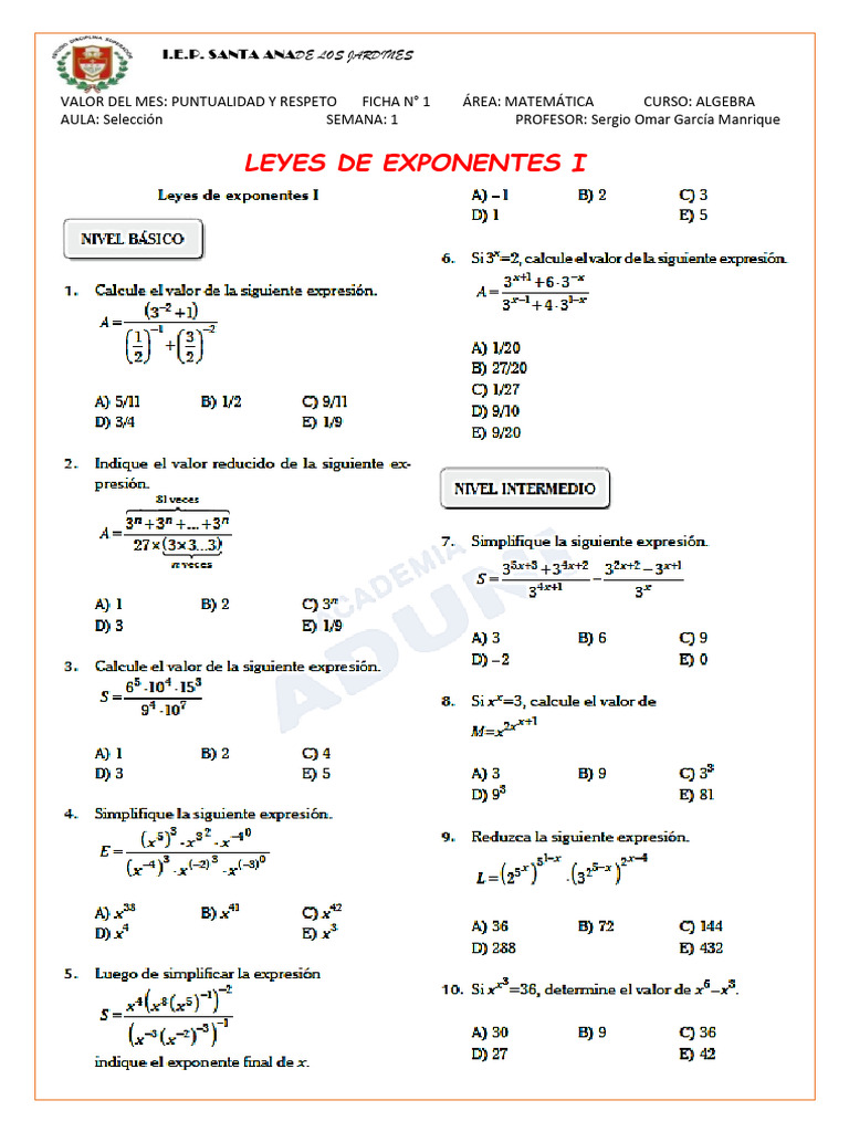 Leyes de Exponentes | PDF