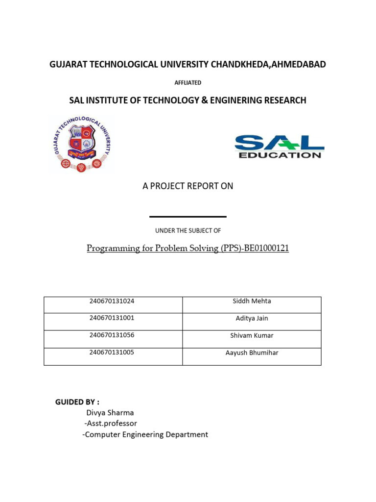 Sample Report - PPS - Project - STONE PAPPER SCISSOR GAME | PDF ...