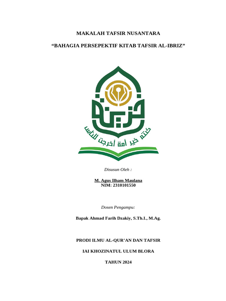 Bahagia Persepektif Kitab Tafsir Al-Ibriz Karya KH. Bisri Mustofa | PDF